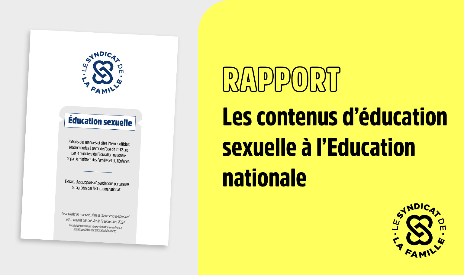 Rapport sur les contenus d'éducation sexuelle en milieu scolaire - Le Syndicat de la Famille